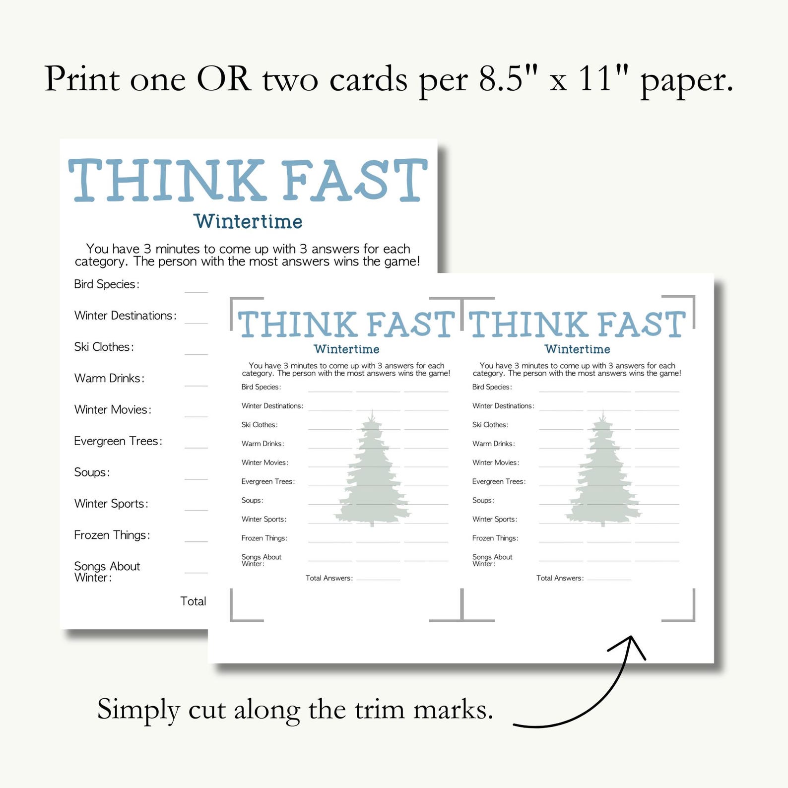 Winter Think Fast Printable Game, Icebreaker for Adults, Family Game ...