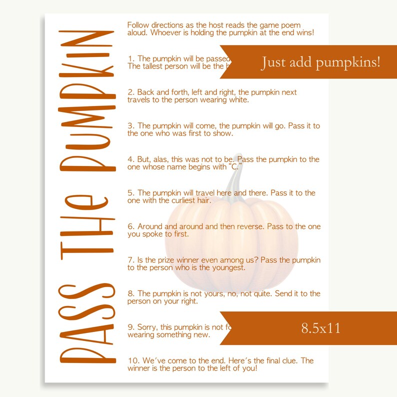 Pass the Pumpkin, Instant Download Printable, Fall Party Game for ...