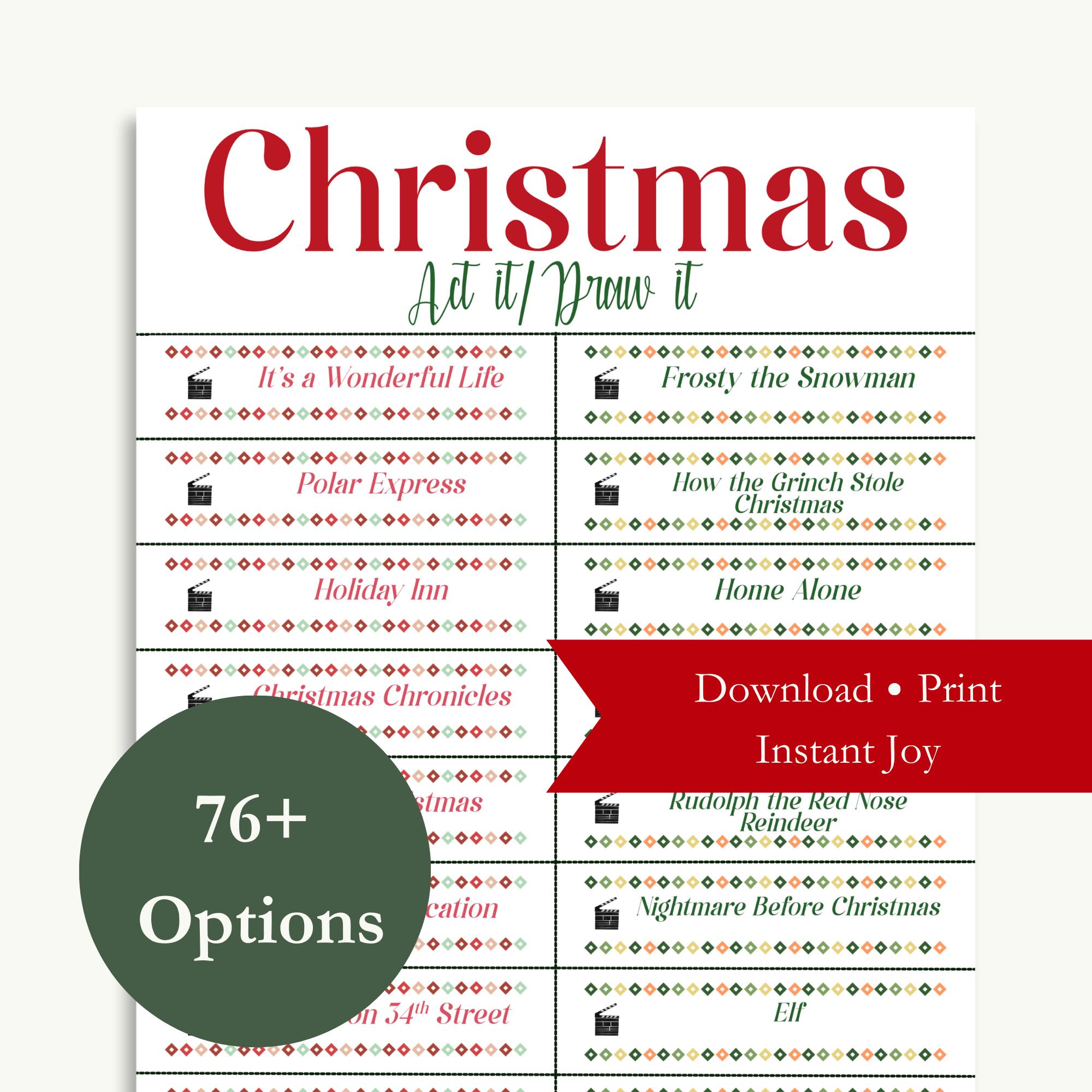 Christmas Act It or Draw It, Printable Retro Holiday Party Game for ...