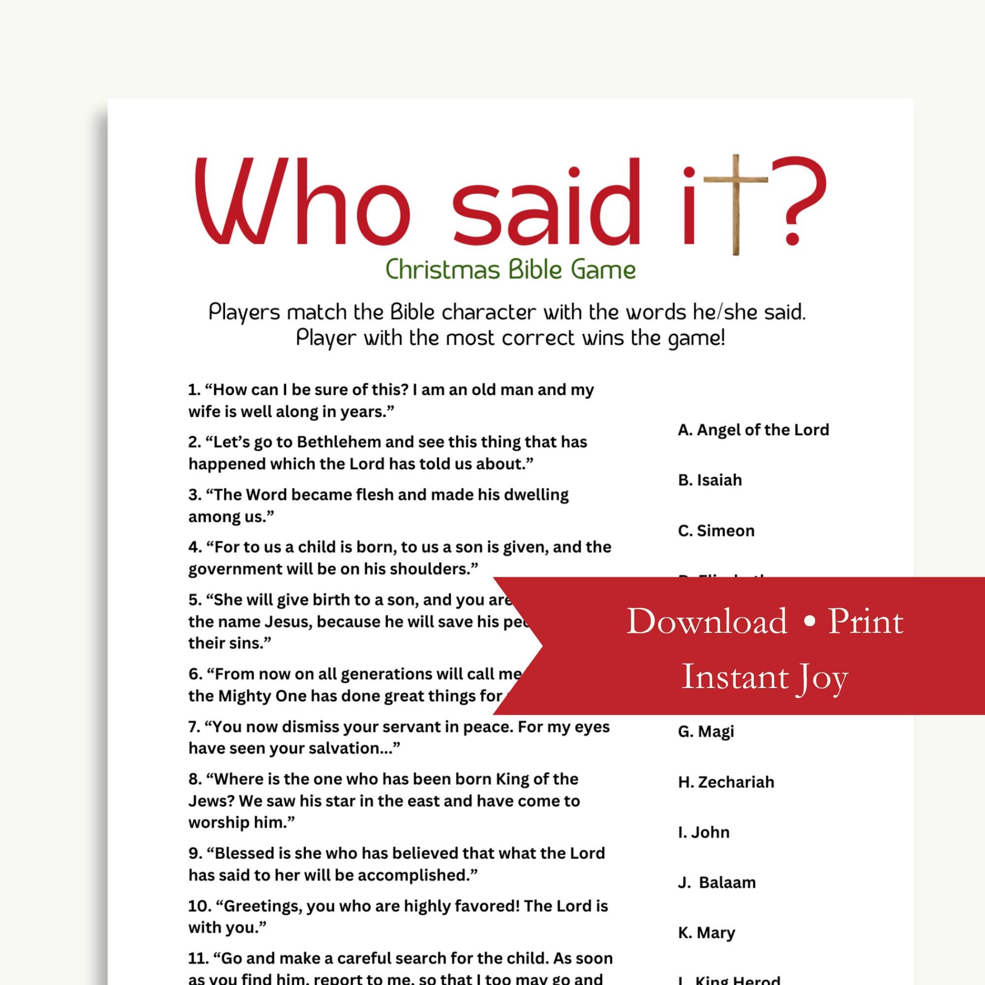 Who Said It? Christmas Bible Game, Printable Bible Verse Trivia ...
