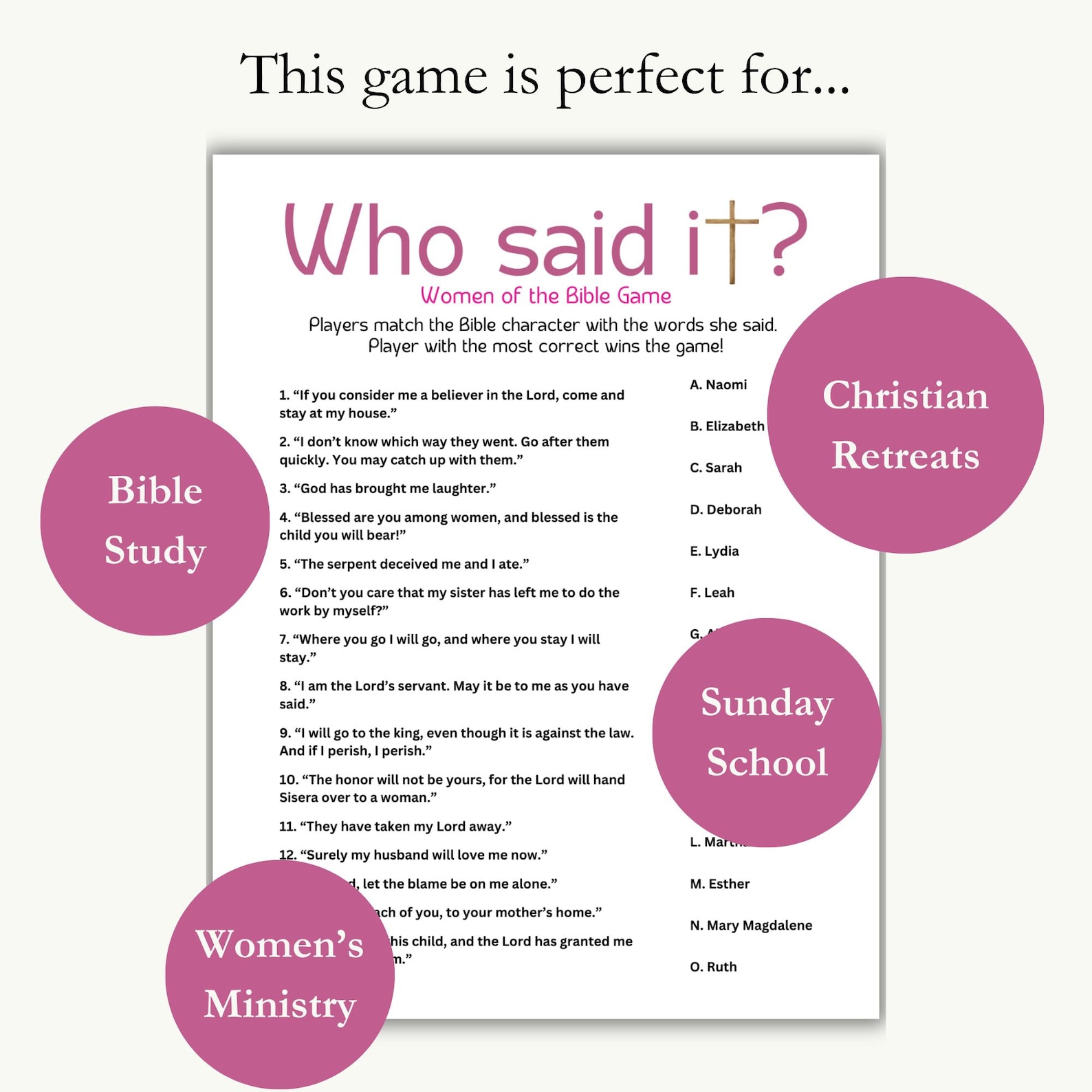 Who Said It? Women of the Bible Game, Printable Bible Verse Trivia for ...