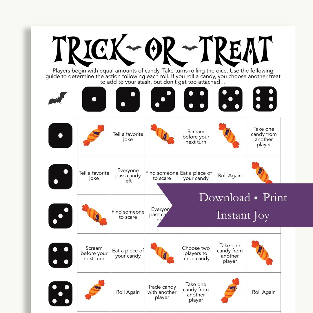 Halloween Candy Dice Game, Printable Activity for Adult, Teen, Kid ...