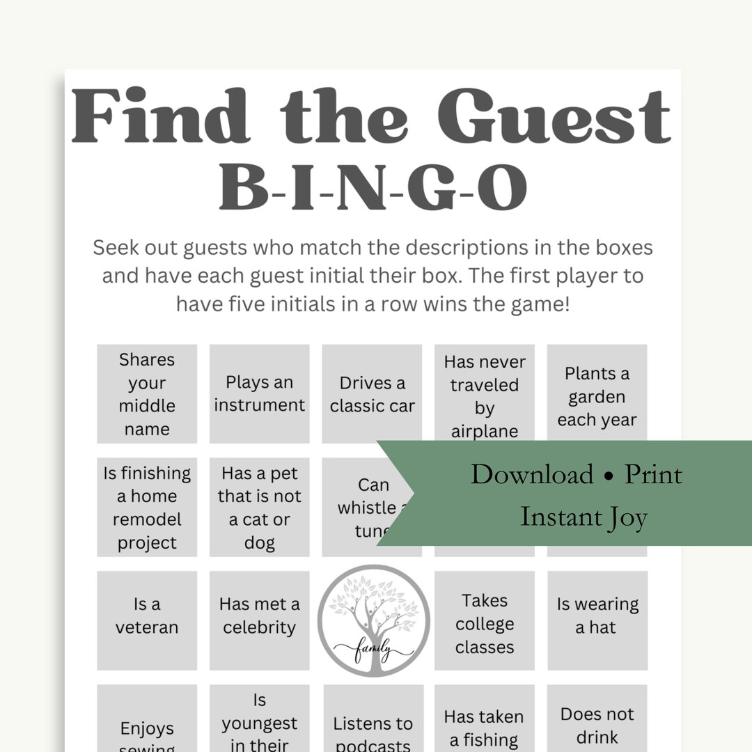 Family Reunion Find the Guest Bingo, Instant Download, Printable Game ...