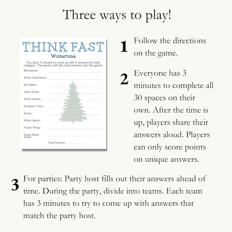 Winter Think Fast Printable Game, Icebreaker for Adults, Family Game ...