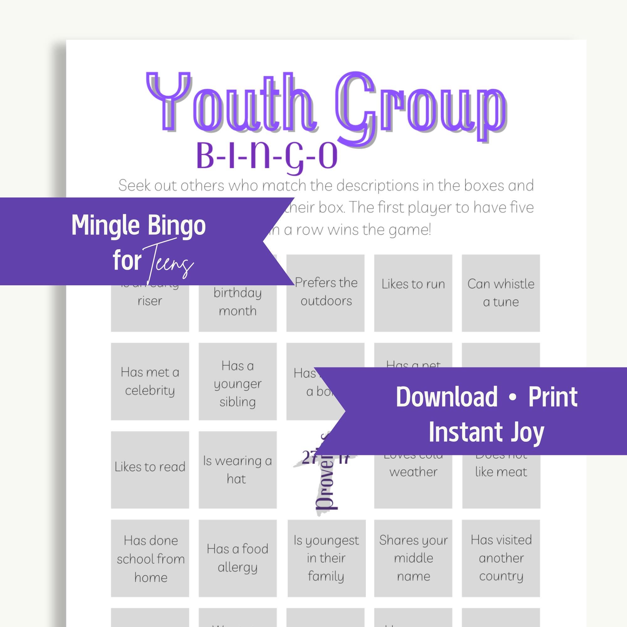 Youth Group Bingo, Printable Get to Know You Game for Teens, Sunday ...
