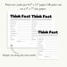 Think Fast Printable Game, Family Game Night, Family Reunion, Small ...