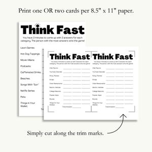 Think Fast Expansion Pack, Two New Printable Games for Teens, Family ...