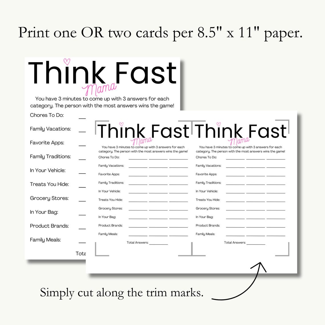 Think Fast Printable Game, Moms Group Icebreaker, MOPS, Moms Night Out ...