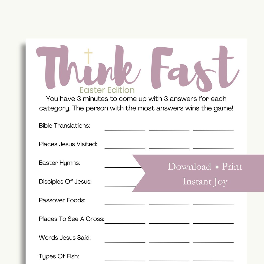 Easter Think Fast, Printable Party Game for Families, Church Groups ...