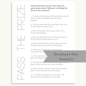 Pass the Prize Game Modern Minimalist Instant Download, Print for ...