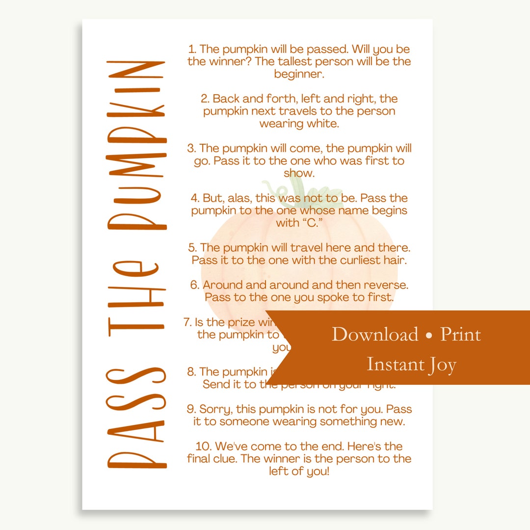 Pass the Pumpkin, Instant Download Printable, Fall Party Game for ...