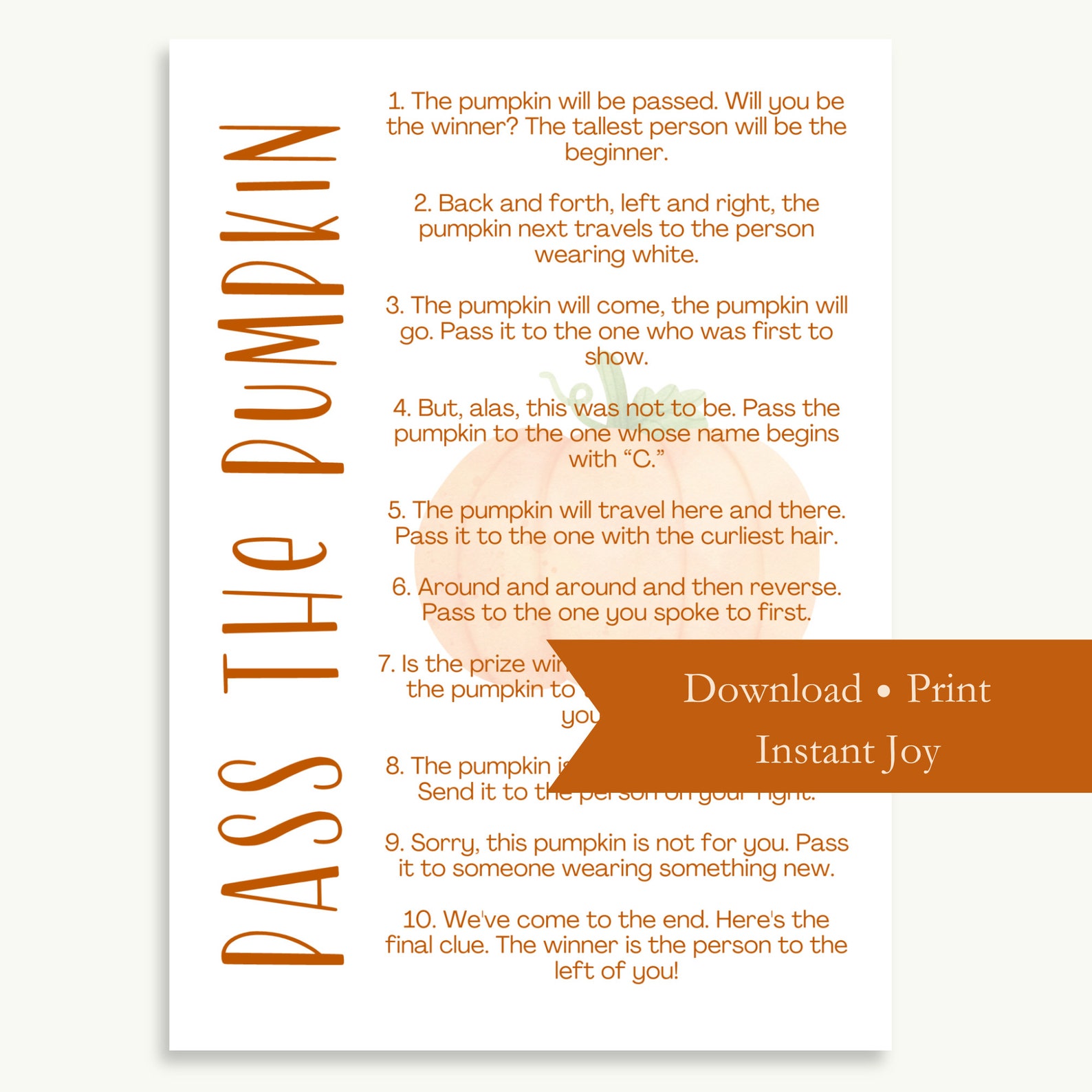 Pass the Pumpkin, Instant Download Printable, Fall Party Game for ...