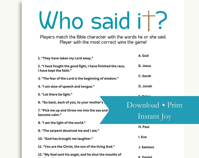 Who Said It? Bible Game, Printable Bible Verse Trivia Download for ...