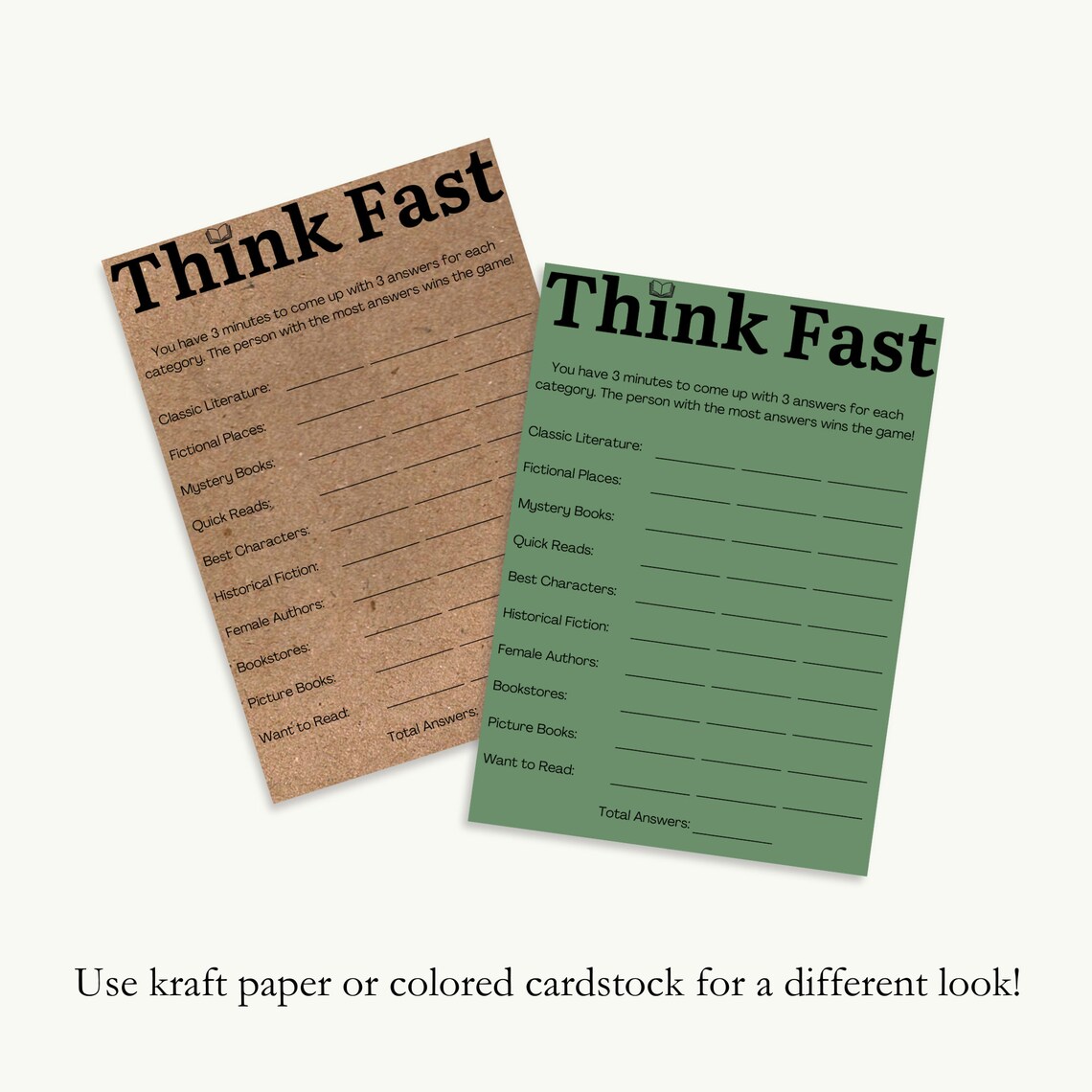Book Club Think Fast Printable Game Writing Group Book Theme - Etsy