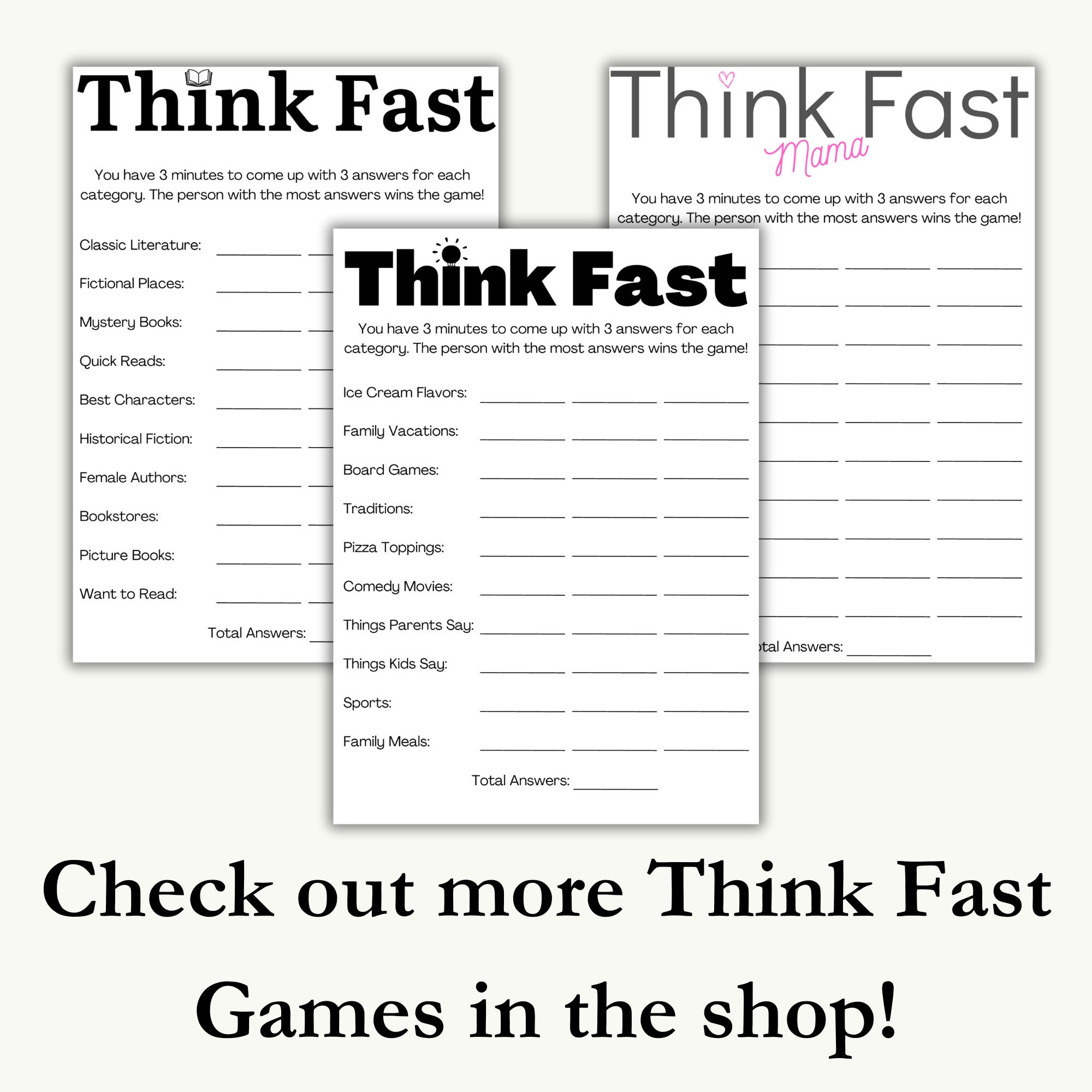Think Fast Game, 4th of July Printable for Independence Day, Family ...