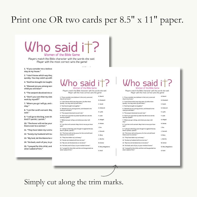 Who Said It? Women of the Bible Game, Printable Bible Verse Trivia for ...