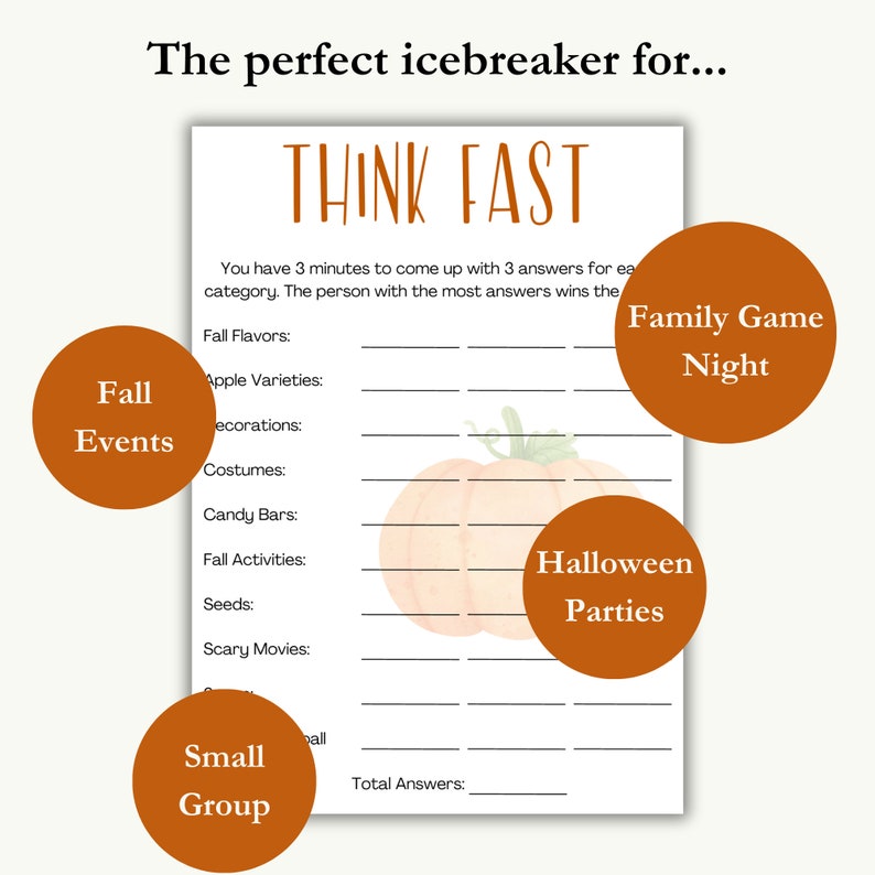 Fall Think Fast Instant Download Printable Party Game for - Etsy
