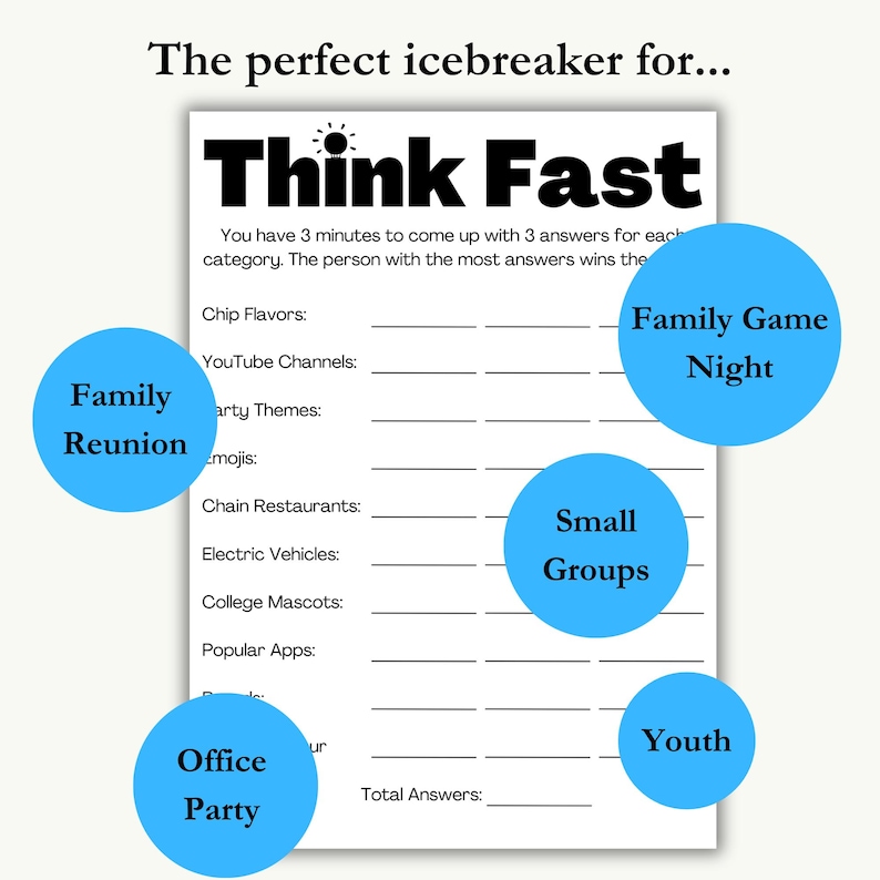 Think Fast Expansion Pack, Two New Printable Games for Teens, Family ...