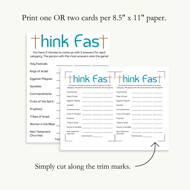 Bible Think Fast Printable Game, Bible Study, Youth Group, Kids Sunday ...