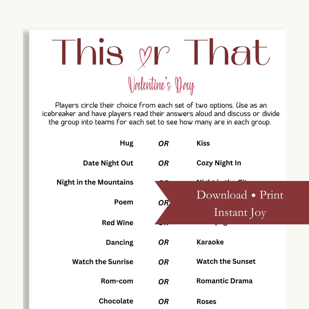 This or That Valentine's Day Printable Game - Etsy