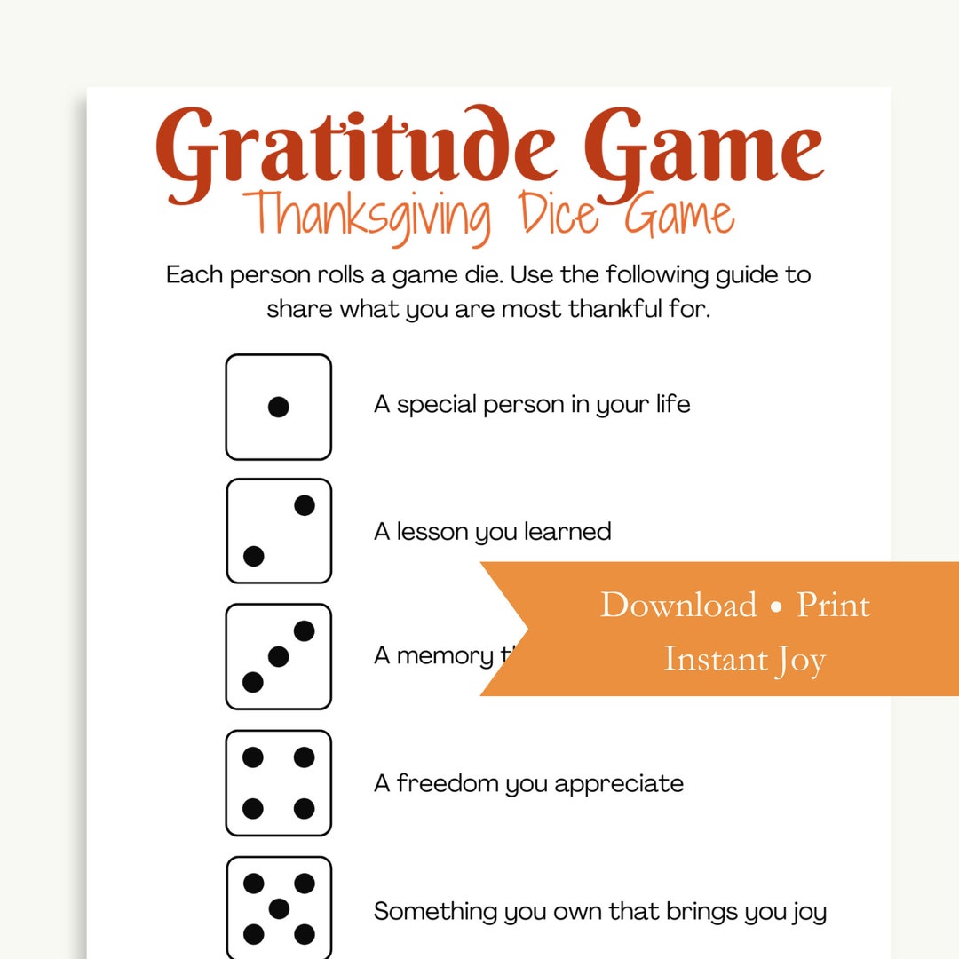 Thanksgiving Gratitude Game, Instant Printable Prompts, Dice Game for ...