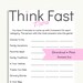 Think Fast Printable Game, Moms Group Icebreaker, MOPS, Moms Night Out ...