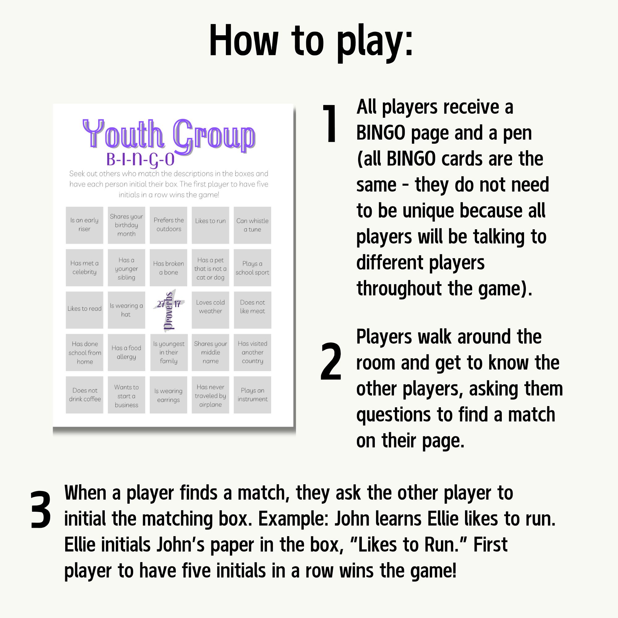 Youth Group Bingo, Printable Get to Know You Game for Teens, Sunday ...