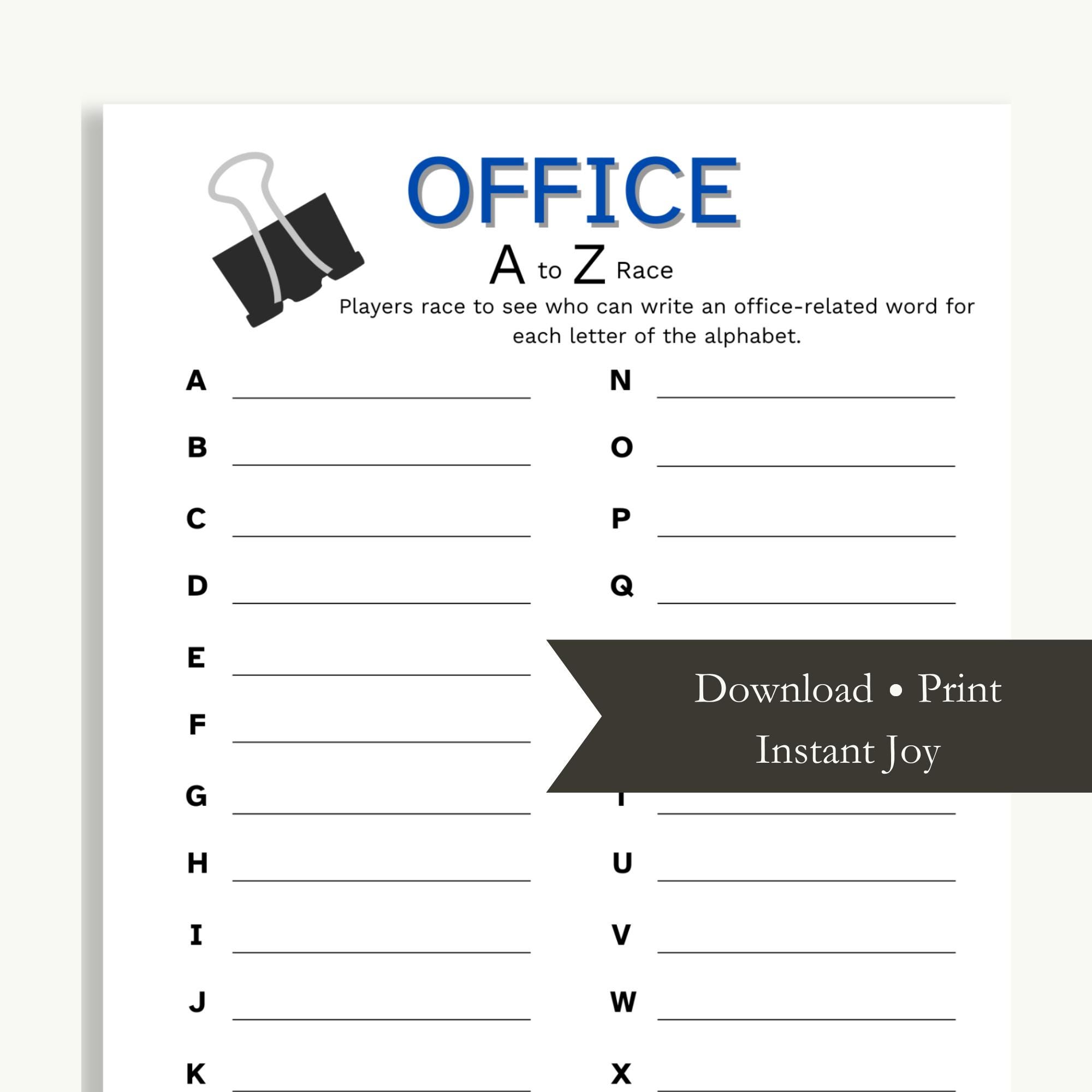Office A to Z Race Game, Printable Icebreaker for Work Parties, Team ...