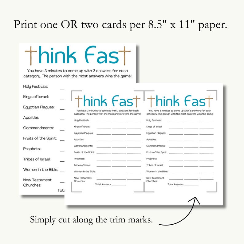 Bible Think Fast Printable Game, Bible Study, Youth Group, Kids Sunday ...