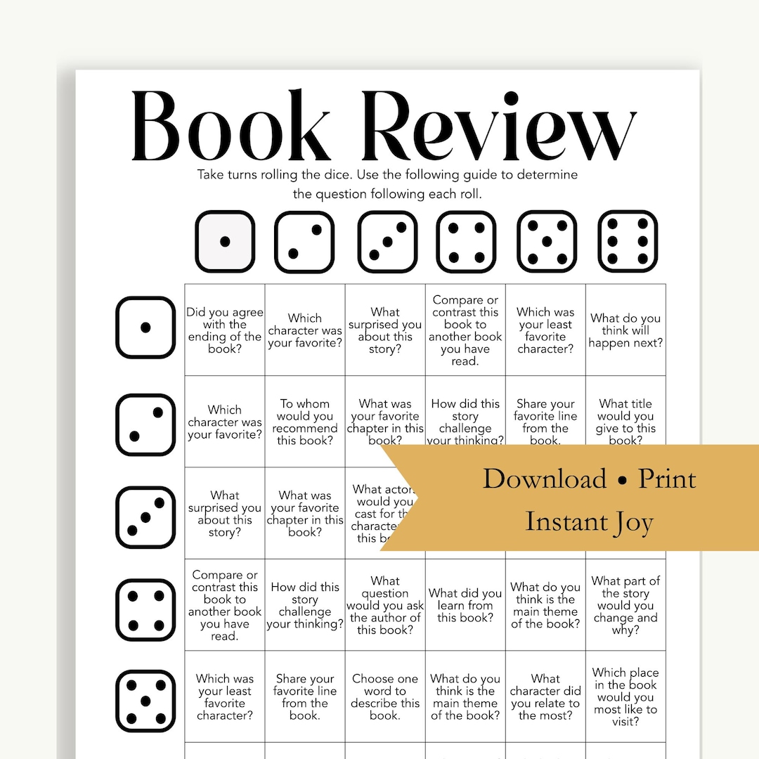 Book Review Dice Game Printable, Literary Club, Writing Group, Book ...