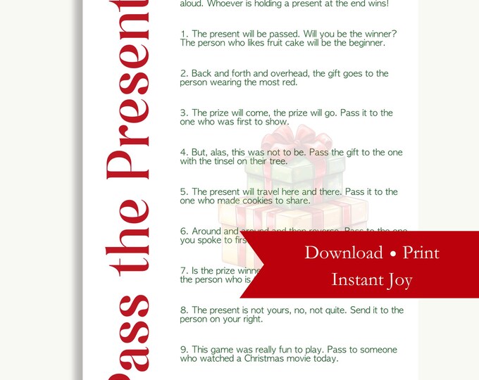 Pass the Present Christmas Party Game, Instant Download Poem, Print for ...