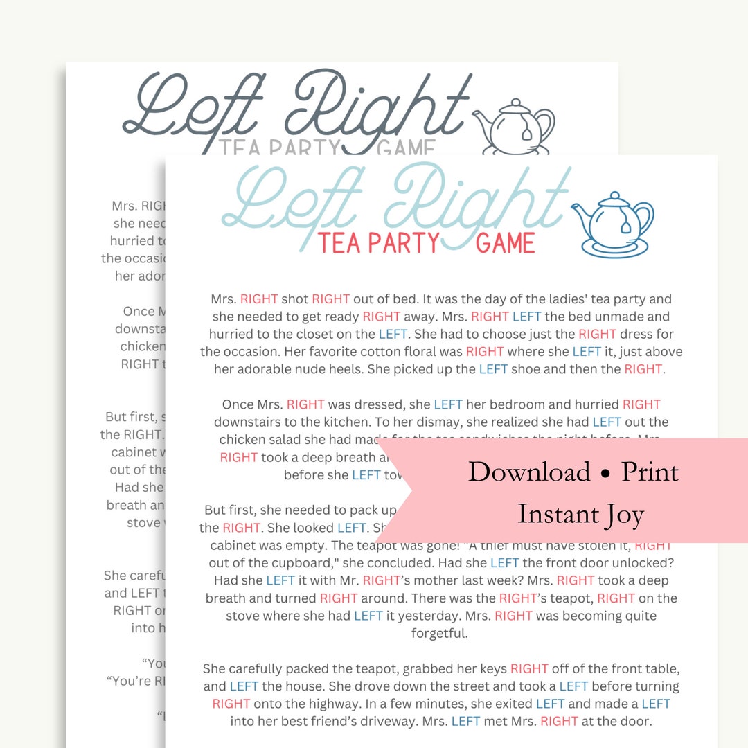 Tea Party Left Right Game, Instant Download Printable - Etsy