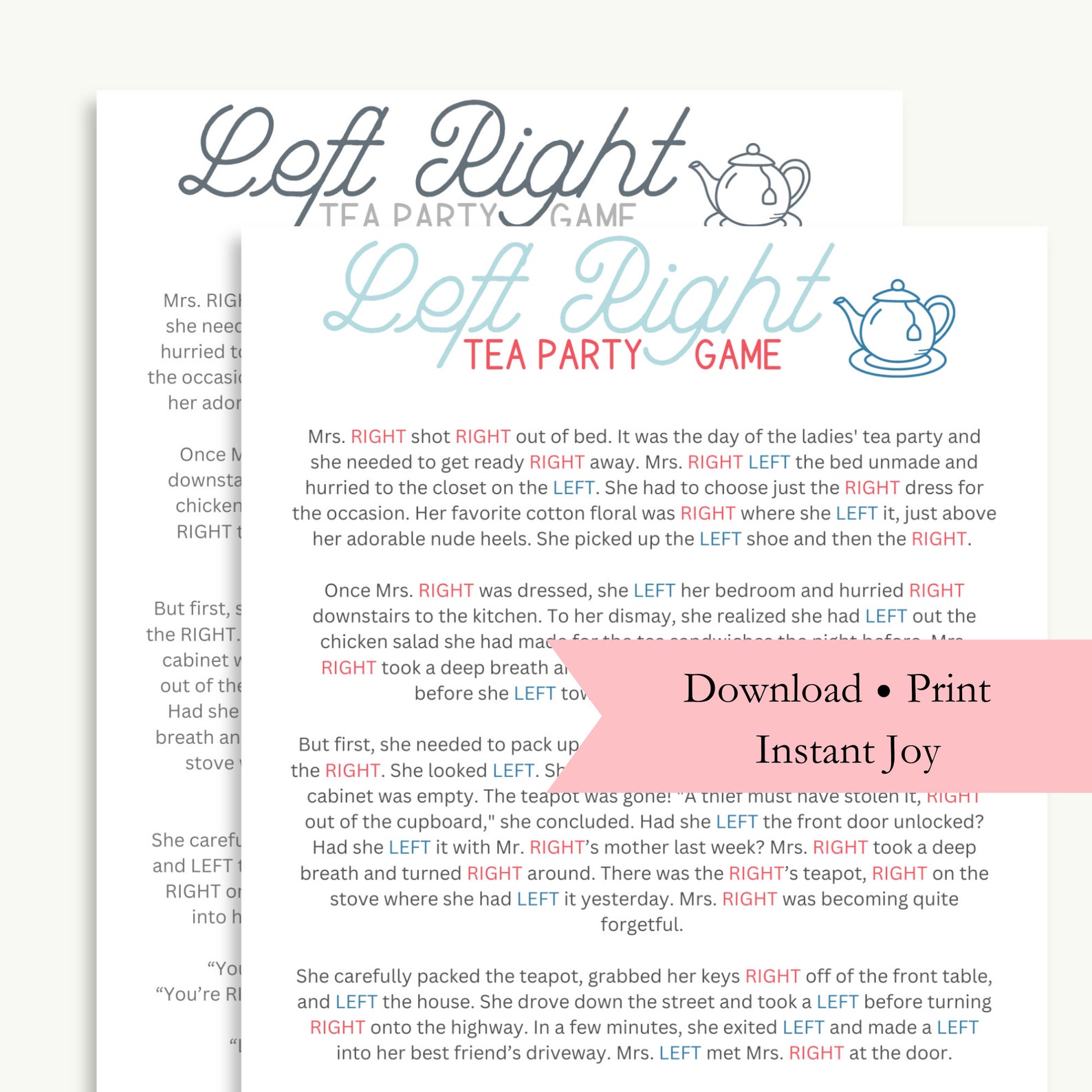 Tea Party Left Right Game, Instant Download Printable - Etsy
