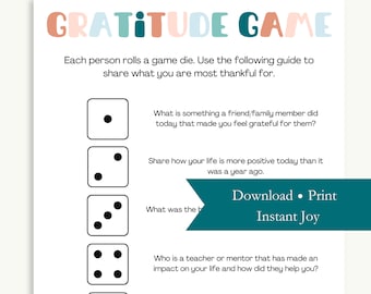 Thanksgiving Gratitude Game, Instant Printable Prompts, Dice Game for ...