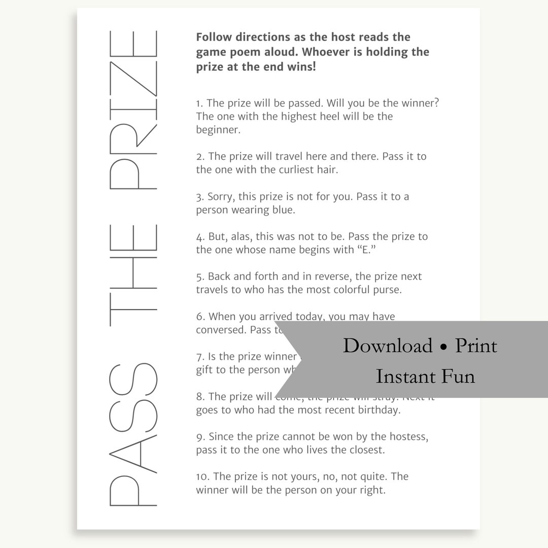 Pass the Prize Game Modern Minimalist Instant Download - Etsy
