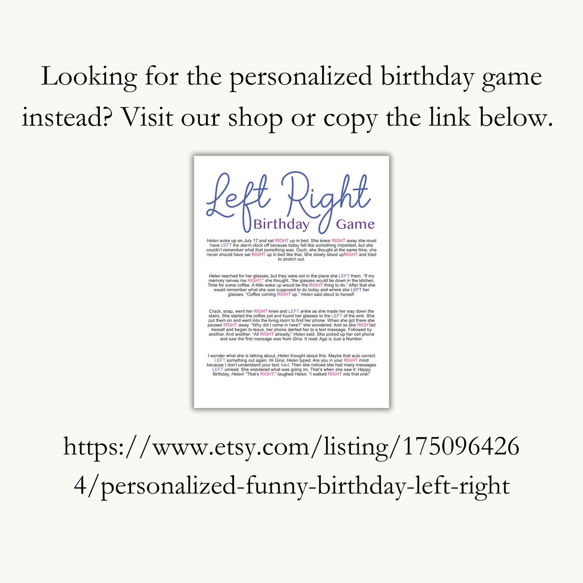 Funny Birthday Left Right Game, DIY Personalized Download for 40th ...