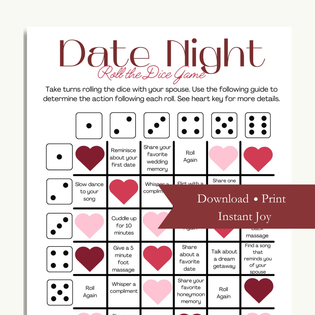 Date Night Dice Game, Valentine's Day Instant Printable for Married ...