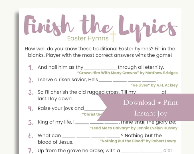 Finish the Lyrics Easter Hymn Game, Song Printable for Easter Events ...