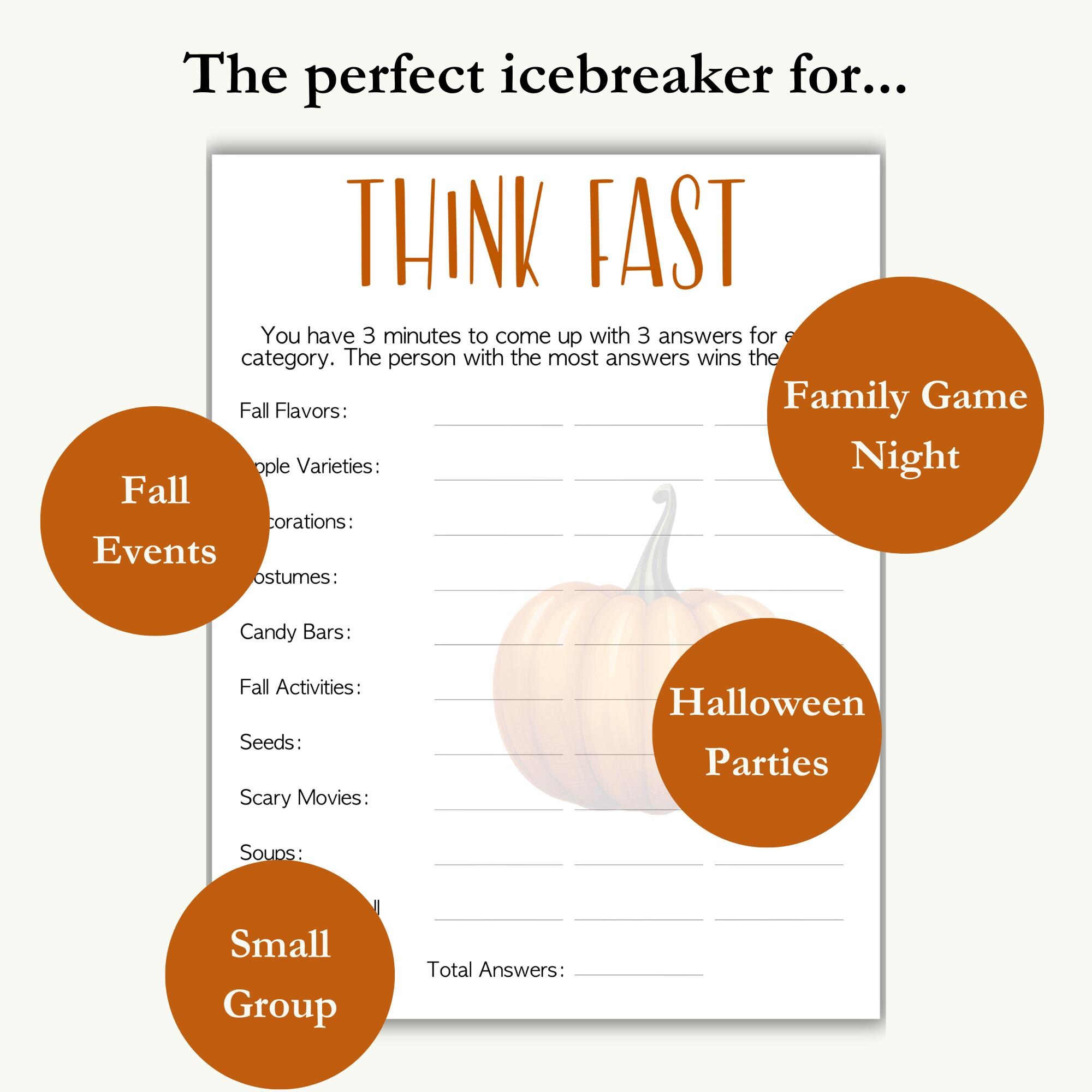 Fall Think Fast, Instant Download, Printable Party Game for Autumn ...