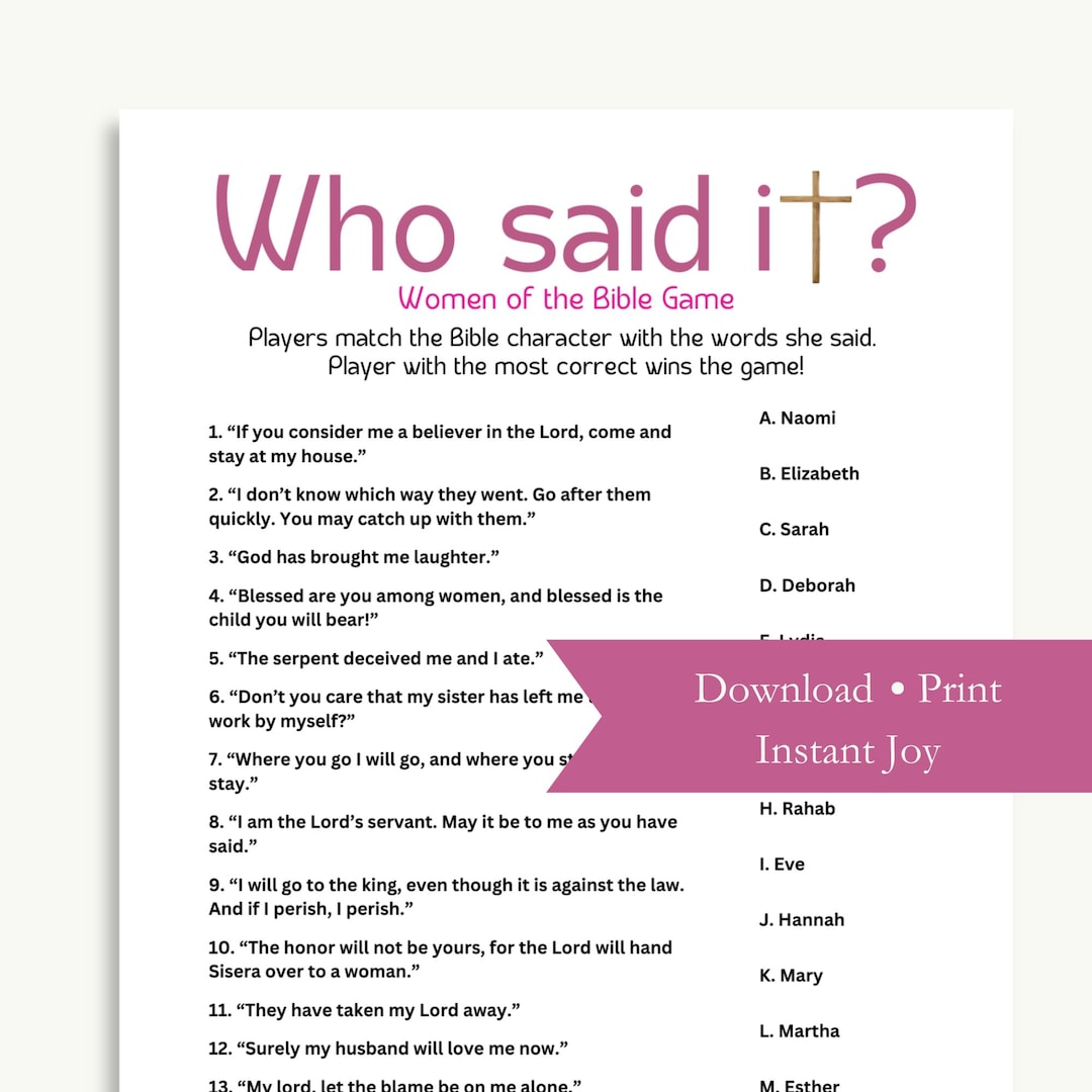 Who Said It? Women of the Bible Game, Printable Bible Verse Trivia for ...