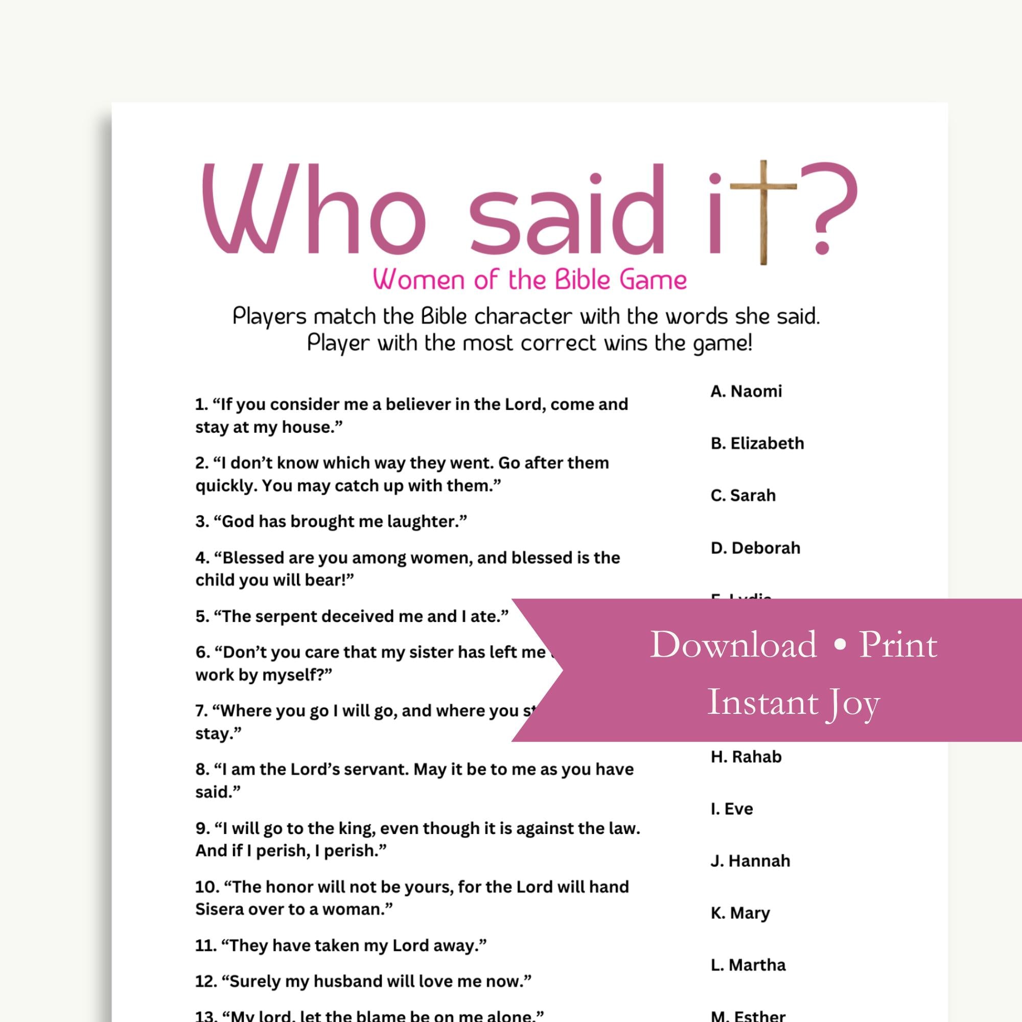Who Said It? Women of the Bible Game, Printable Bible Verse Trivia for ...