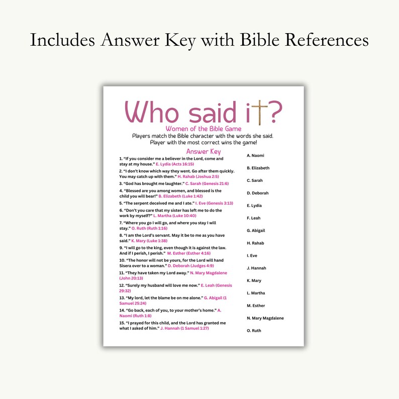 Who Said It? Women of the Bible Game, Printable Bible Verse Trivia for ...