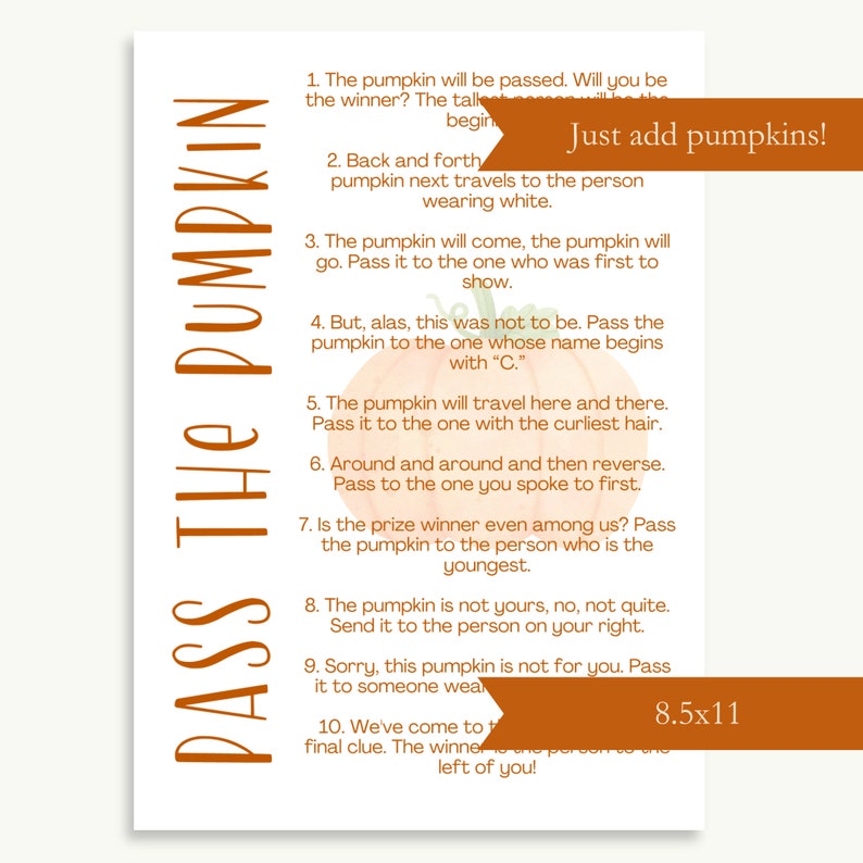 Pass the Pumpkin, Instant Download Printable, Fall Party Game for ...