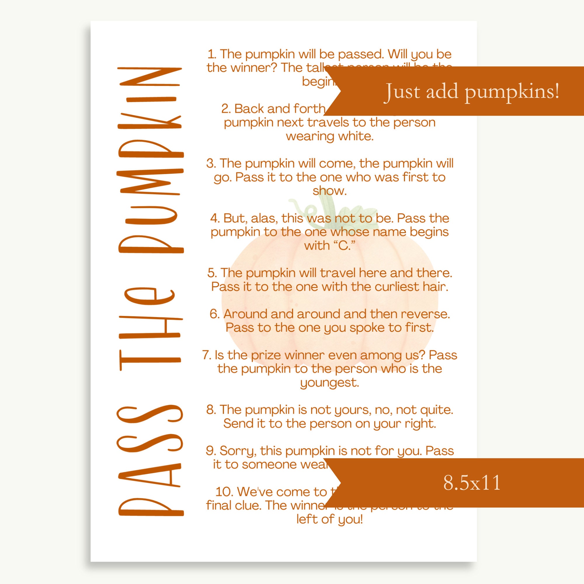 Pass the Pumpkin, Instant Download Printable, Fall Party Game for ...