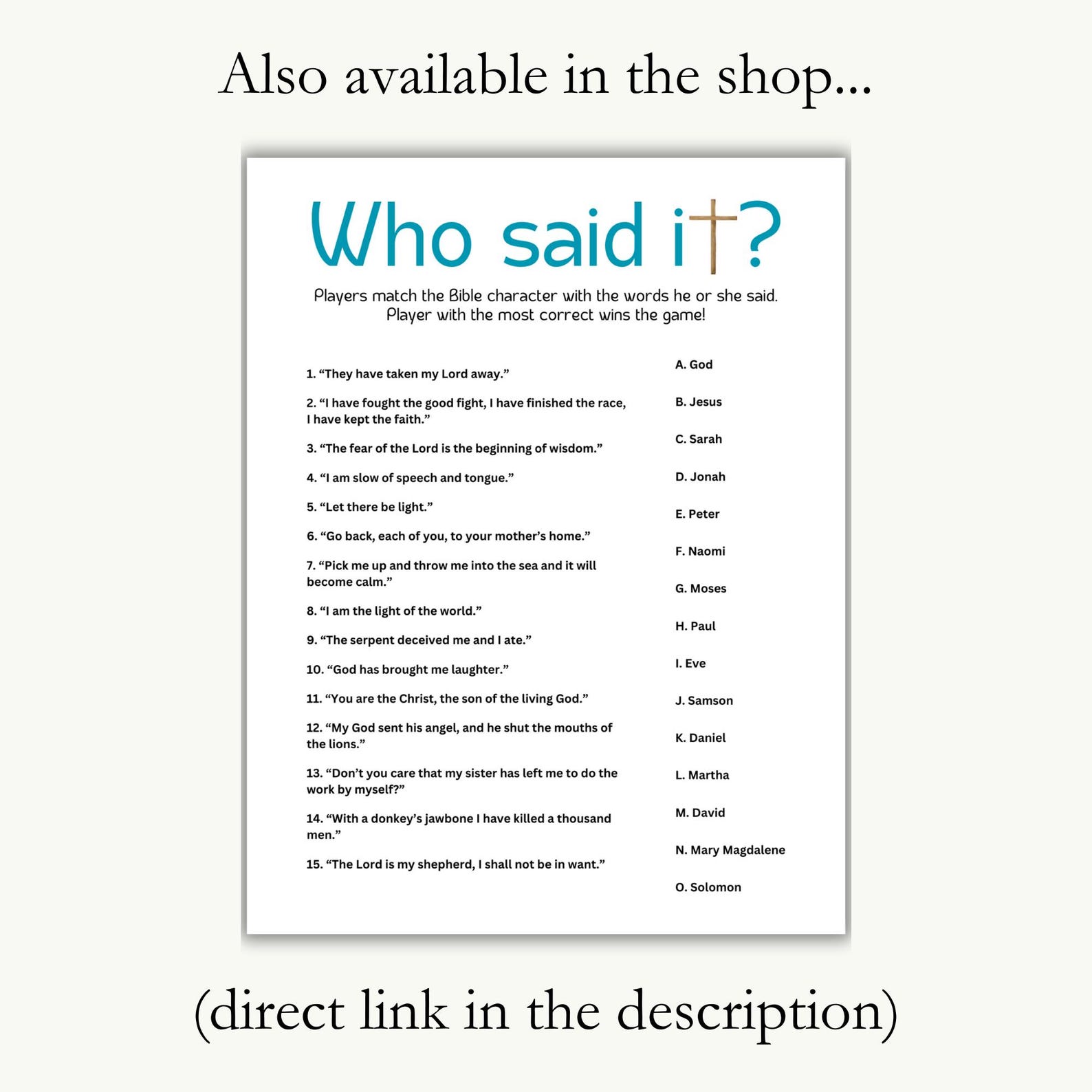 Who Said It? Women of the Bible Game, Printable Bible Verse Trivia for ...