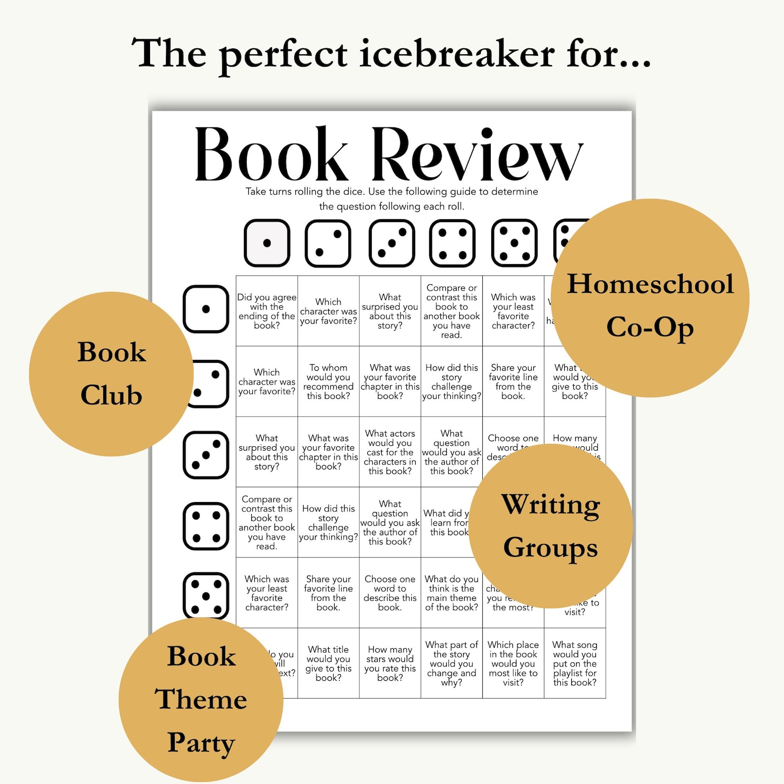 Book Review Dice Game Printable, Literary Club, Writing Group, Book ...