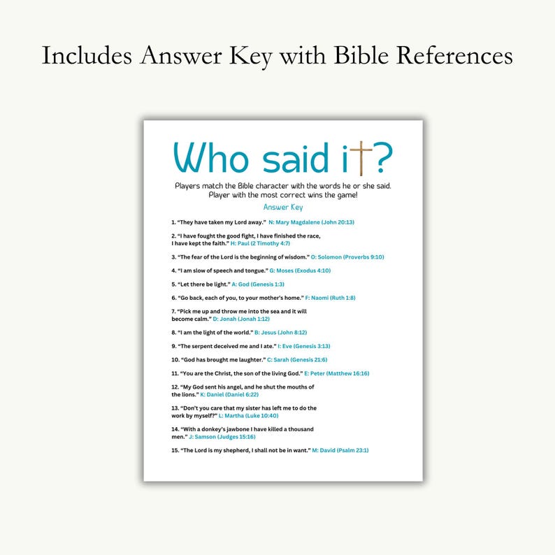 Who Said It? Bible Game, Printable Bible Verse Trivia Download for ...
