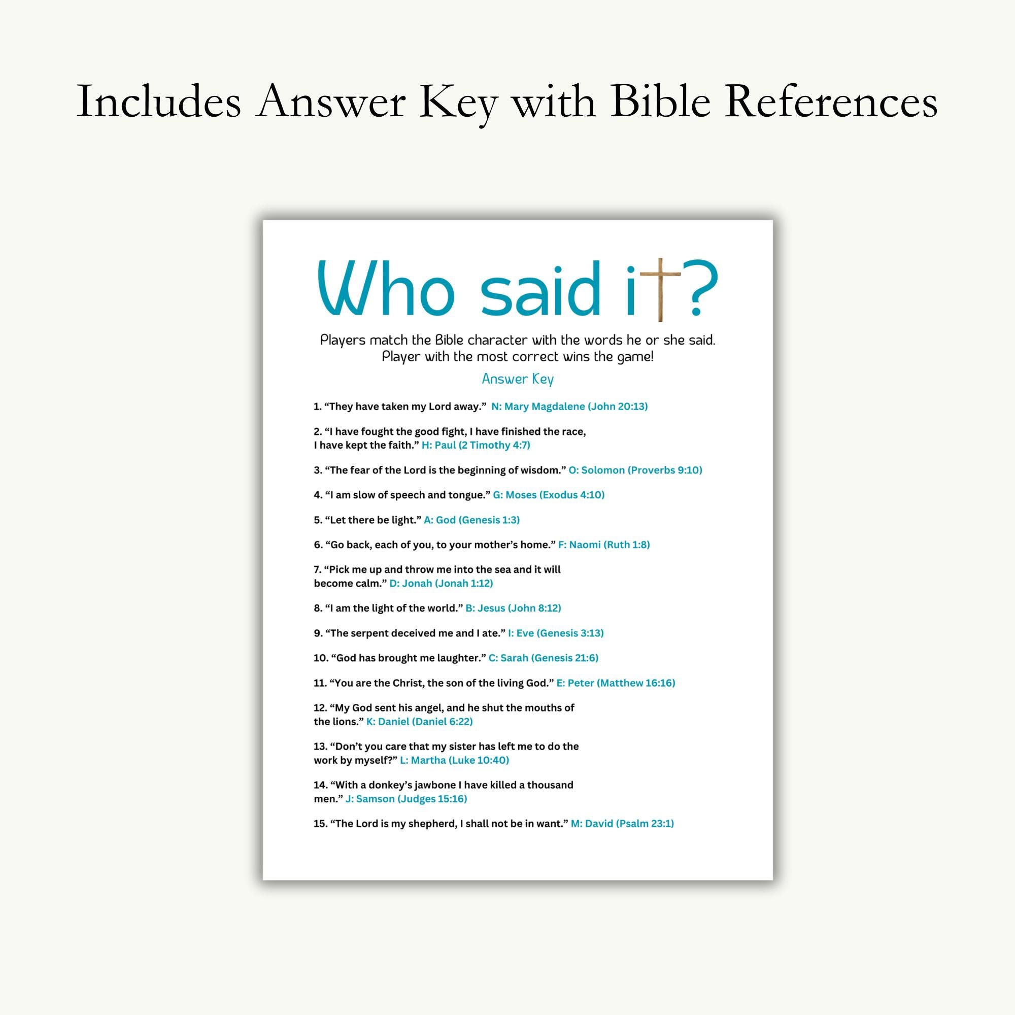 Who Said It? Bible Game, Printable Bible Verse Trivia Download for ...