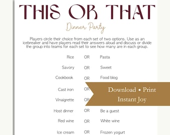 This or That Dinner Club Printable Game, Icebreaker for Supper Club ...