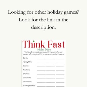 Christmas Think Fast Printable Game, Instant Download for Holiday ...
